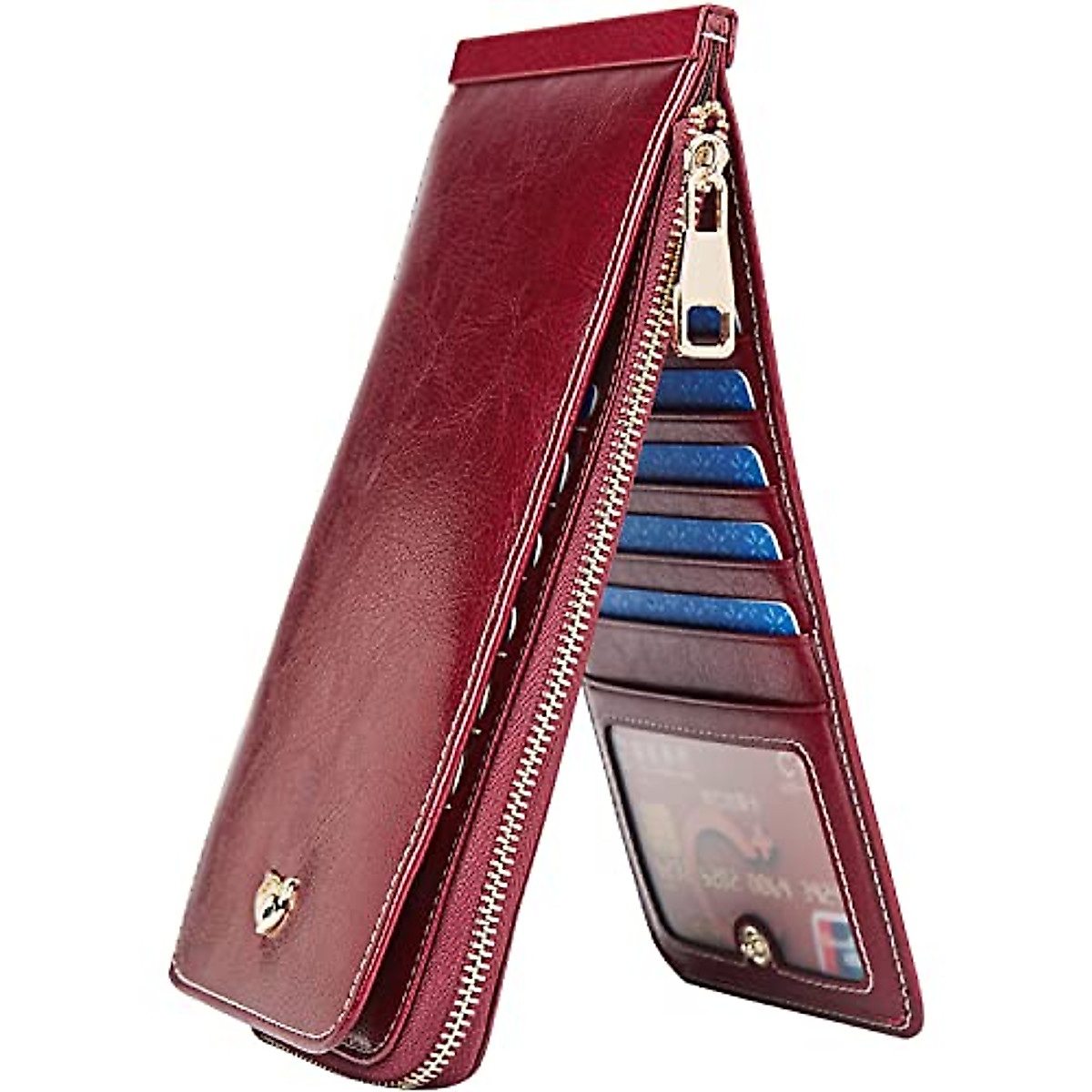 FOXLOVER Multi Credit Card Holder for Women RFID Blocking Ladies Leather Wallet with Zipper Pocket