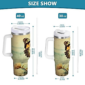 Jihqo Old Grungy Butterfly 40 oz Stainless Steel Vacuum Insulated Tumbler with Handle and Straw Lid, Leakproof Water Bottle Double Wall Travel Mug Coffee Cup, Cupholder Friendly