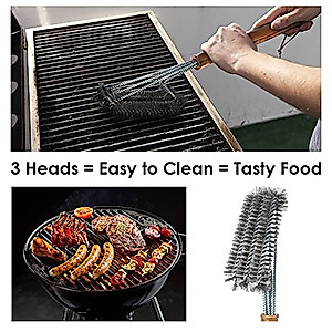 BBQ-AID All Angles BBQ Grill Brush for Outdoor Grill – Cleans All Angles, Large Wooden Handle, and Stainless Steel Bristles - BBQ Brush for Grill Cleaning – Grill Cleaner Brush Safe for BBQ and Grill