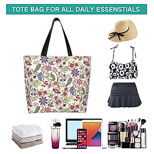 Canvas Tote Bag with Interior Pocket Sturdy Lining Large Shopping Bag for Women Durable Lady Totes Flower Print