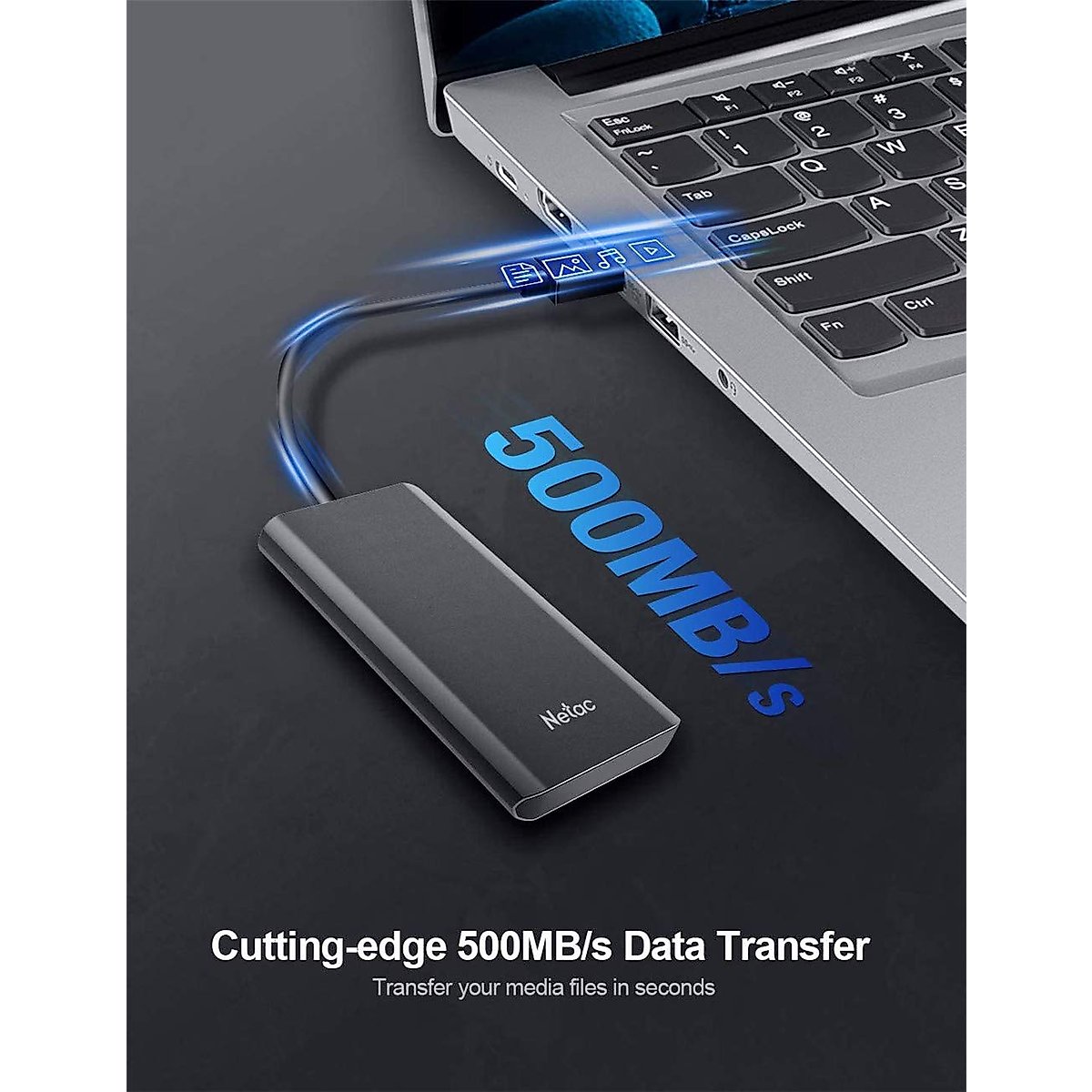 Netac External SSD Drive, SATA SSD Portable SSD 1TB for Type-C, Up to 500MB/s, USB 3.2 Gen2 10Gbps External Solid Hard Drive