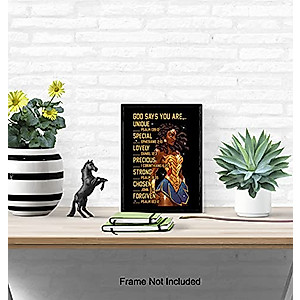 African American Woman - African American Wall Art for Girls - God Says You Are - Christian Wall Decor - Bible Verses - Black Wall Art - Religious Gifts for Women - Inspirational Motivational Unframed
