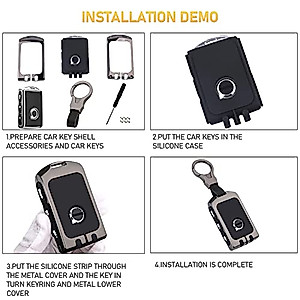 Sucxyor Compatible with Volvo Key Fob Cover Key Fob Case with Keychain for 2017-2023 XC90 XC60 XC40 S90 V90 S60 V60,Metal Shell & Soft Silicone Protection 4 Buttons Smart Key(Gray)