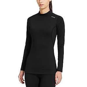 BALEAF Women's Thermal Shirts Long Sleeve Running Workout Shirts Mock Neck Winter Cold Weather Hiking Gear Fleece Lined Tops Black XS