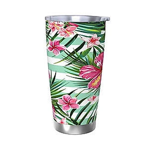AYCZN Palm Leaves Floral 20 OZ Tumbler Stainless Steel Travel Coffee Mug, Stripe Flower Insulated Water Bottle with Lid and 2 StrawsLeakproof Thermal Cup