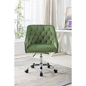 CNANXU Velvet Swivel Shell Chair with Adjustable Height,Accent Swivel Desk Chair,Modern Leisure office Chair for Living Room (Green)