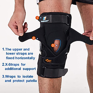 T TIMTAKBO Hinged Knee Brace,GEl Patella Support with Removable Dual Side Stabilizers,Knee Support for Meniscus Tear,Relieves ACL,Arthritis(L fit Upper 19.5-23.5"/Lower 16-20.5")