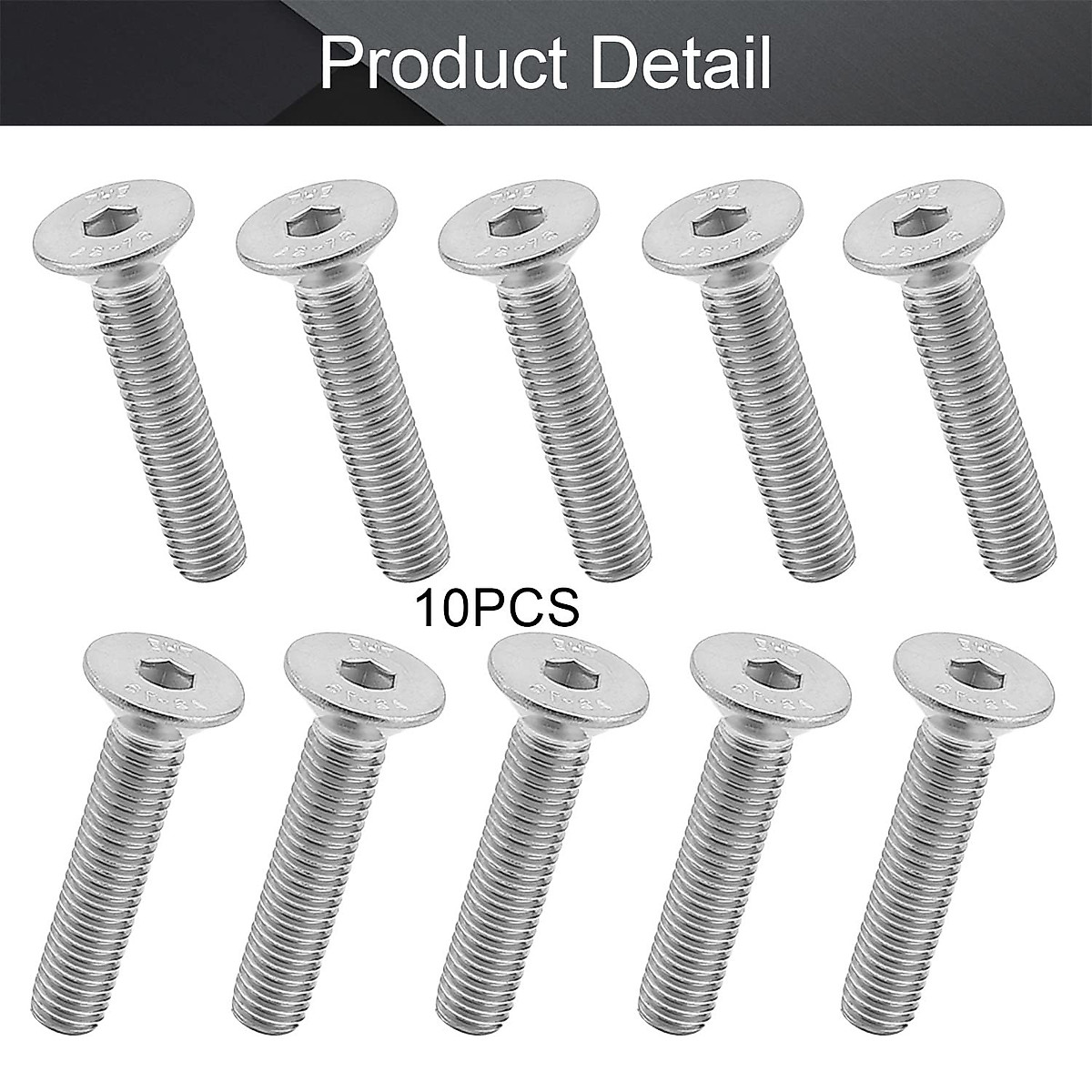 MroMax M8x40mm Flat Head Machine Screws Inner Hex Screw 304 Stainless Steel Fasteners Bolts Silver Tone 10Pcs