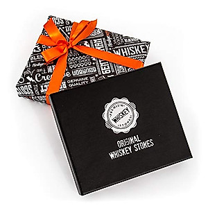 Premium Whiskey Stones Gift Set with 12 Pcs Stones and Bag. Whiskey, Bourbon, Cognac, Scotch,Gin, Wine Beverage. Marble Reusable Ice Cubes. Birthday Gift for Whiskey Lovers.… (Dark Grey)