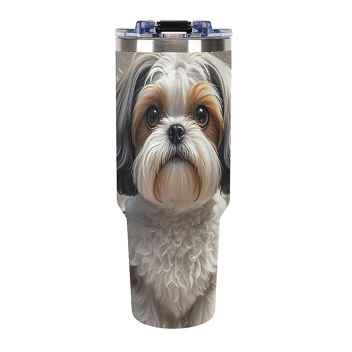 DWVSFJM Shih Tzu Dog Insulated Tumbler 40 Oz Stainless Steel Double Wall Vacuum Travel Mug Large Capacity Car Cup Reusable Coffee Cup with Handle And Straw Lid Gifts Black