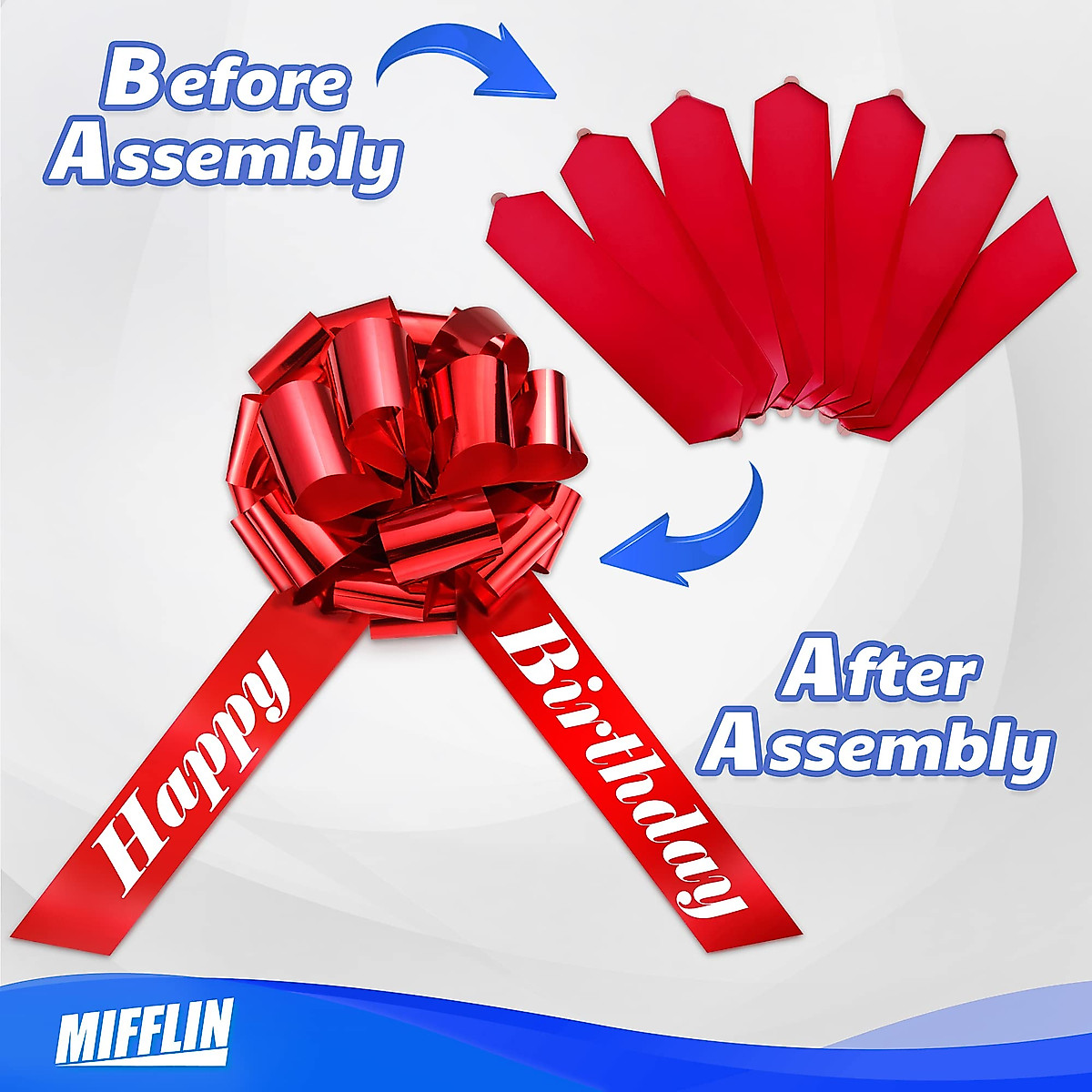 MIFFLIN-USA Happy Birthday Bow, Big Car Bow (Red, 18 inch), Big Gift Bow, Giant Bow for Car, Birthday Bow, Huge Car Bow, Car Bow, Red Bow, Bow for Birthday Gifts, Birthday Bow for Cars, Gift Wrapping