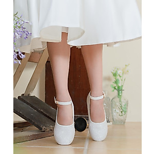 PHIRAMIN Toddler Flower Girl Glitter White Dress Shoes - Little Girl Ballet Flats Size 12 Wedding Party