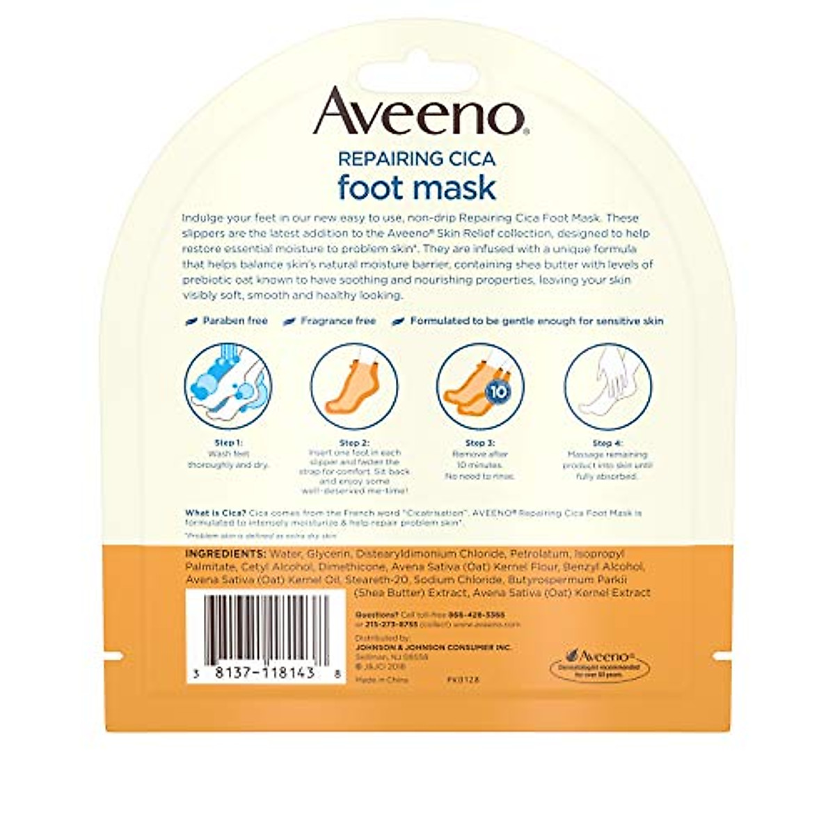Aveeno Repairing CICA Foot Mask with Prebiotic Oat and Shea Butter, Moisturizing Foot Mask for Extra Dry Skin, 1 Pair of Single-Use Slippers (Pack of 3)