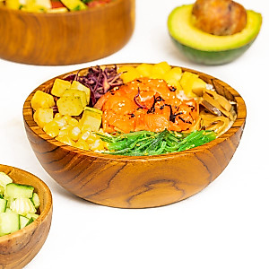 Rainforest Bowls Set of 2 Jumbo Classic Javanese Teak Wood Bowls- 8" Diameter- Perfect for Everyday Use, Hot & Cold Friendly, Ultra-Durable- Handcrafted by Indonesian Artisans, Every Bowl Is Unique
