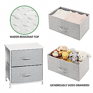 mDesign Small Storage Dresser End/Side Table Night Stand with 2 Removable Fabric Drawers - Organizer for Bedroom, Living Room, Closet - Hold Clothes, Linens, Accessories, Lido Collection, Gray/White