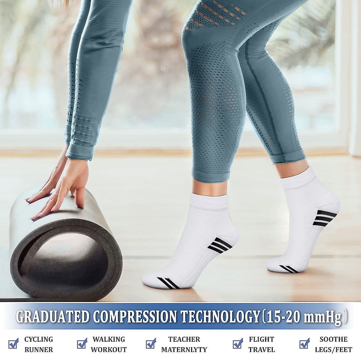 CHARMKING Graduated Compression Socks for Women & Men Circulation 15-20 mmHg is Best for Athletic, Running, Flight Travel, Pregnant, Cycling (Multi 08,L/XL)