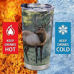 FHENMSA Reusable Plastic Water Cups with Lids,Fall Moose Deer Print Anti-overflow Cup,sports Travel Coffee Cup