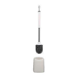 SAAKO Toilet Brush and Holder Silicone Toilet Cleaner Brush Plastic Bathroom Cleaning Toilet Bowl Brush Floor Mounted Dual Use