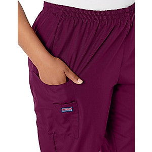 CHEROKEE Women's Workwear Elastic Waist Cargo Scrubs Pant, Wine, X-Large