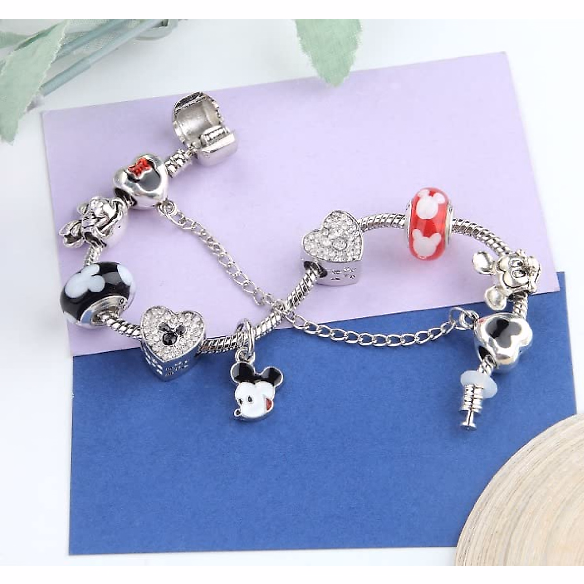MIADEAL Cartoon Mouse Theme Charms Bracelet, Fits Pandora, Red Edition (Red 1)