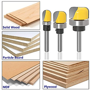 Yakamoz 3Pcs 1/4 Inch Shank Bowl and Tray Template Router Bit Set with Ball Bearing Dish Carving Router Bits Wood Cutter Woodworking Tool