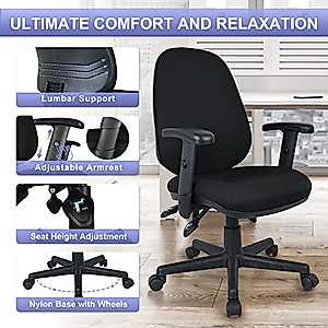 Office Chair Mid Back Swivel Home Office Desk Ergonomic Computer Task Chair with Adjustable Armrests and Lumbar Support, Breathable Rocking Swivel Chair Black