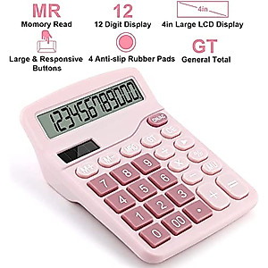 KOFFNIA Basic Desktop Calculator with Big Button Large Display (Pink)