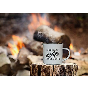 Rogue River Tactical Funny Camp Mug Enamel Camping Coffee Cup Gift Hike More Stress Less Camping Gear