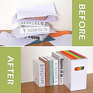 EOOUT 1 Pack White File Organizer Cardboard File Box for Letter Size Foldable Hanging File Folder Storage Hanging File Organizer with Handles for Office Home School