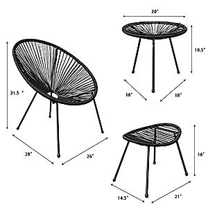 Devoko 5 Piece Outdoor Furniture Set Acapulco Modern All-Weather Conversation Set, 2 Chairs and 1 Glass Table with 2 Footrest for Indoor, Patio, Lawn, Garden, Poolside (Black)