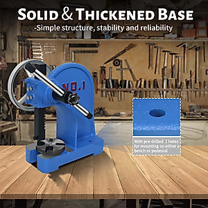 HAowosi Arbor Press 1 Ton,Ratchet Leverage Arbor Press with Handwheel,5.5" Maximum Height Manual Desktop Punch Press Machine Metal Arbor Press Tool,for Stamping