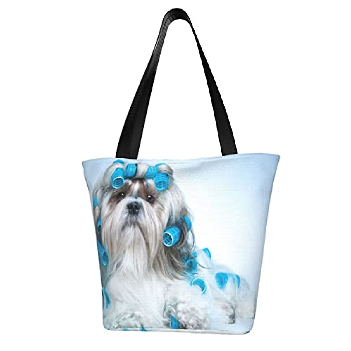 Shih Fur Tzu Dog Curlers Haired Women's Shoulder Handbag Gym Tote Bag Storage Handle Bag