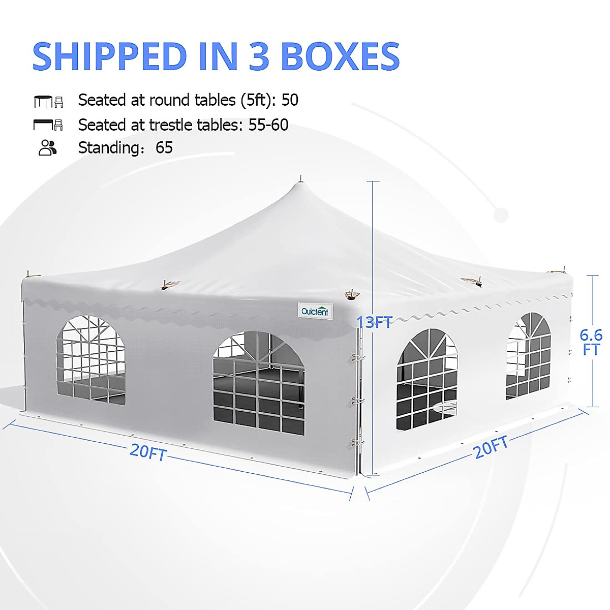 Quictent 20'X20' PVC Fire Retardant Pole Tent, Heavy Duty Party Tent Canopy Shelter, 33-80 Person Capacity, for Parties, Weddings, and Events, Commercial and Residential Use