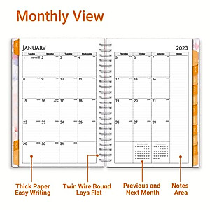 CRANBURY 2023 Planner Weekly Monthly (6x8.25", Watercolor), 2023 Small Planner Book, 8 x 6 Agenda Book, Yearly Calendar Planner, Monthly Tabs, Bookmark, Notes, Bonus Pocket, Stickers