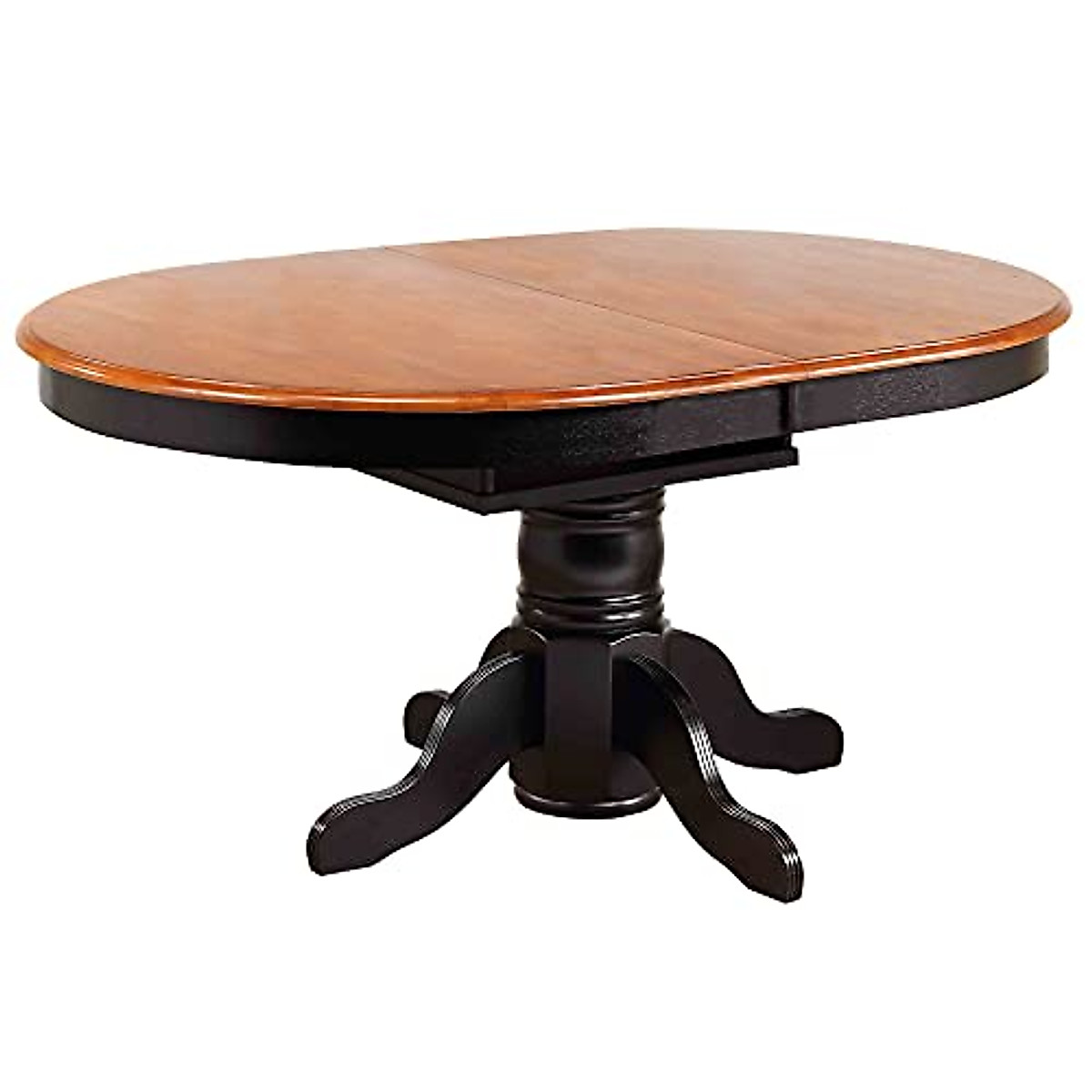 Sunset Trading Selections 66" Oval Pedestal Extendable TopTable Butterfly Top Dining Table, 2 Size Expandable, Seats 6, Distressed antique black with cherry rub