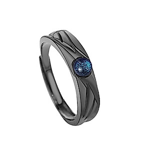 Awmnjtmgpw 925 Sterling Silver Retro Glazed Moonstone Ring Angel and Devil Couple Ring Black (Black)