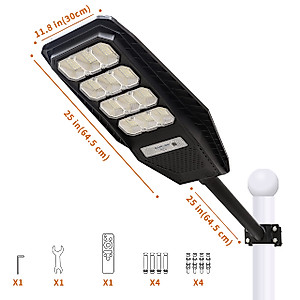 HangGe SUN 300W Solar Street Light Outdoor Lamp Dusk to Dawn LED Solar Lights with Remote Control 24000LM Flood Light Solar Powered,IP66 Waterproof Security Lighting,for, Yard Garden Street