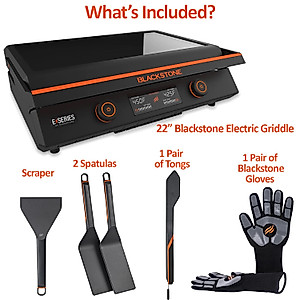 22 Inch Blackstone Electric Griddle Nonstick with Lid, 8001 E-Series Tabletop Large Griddle with Blackstone Griddle Accessories For Indoor and Outdoor Use and Blackstone Griddle Gloves Included