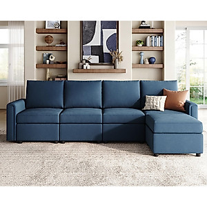 LINSY HOME Sectional Sofa, Blue, 300lb Weight Capacity, Changeable Covers, Storage Seat, BIFMA X5.4-2020 Certificated, Memory Foam Cushion, Easy Assembly, 6 Packages
