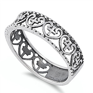 Antiqued Heart Cross Stackable Purity Ring .925 Sterling Silver Band Size 9