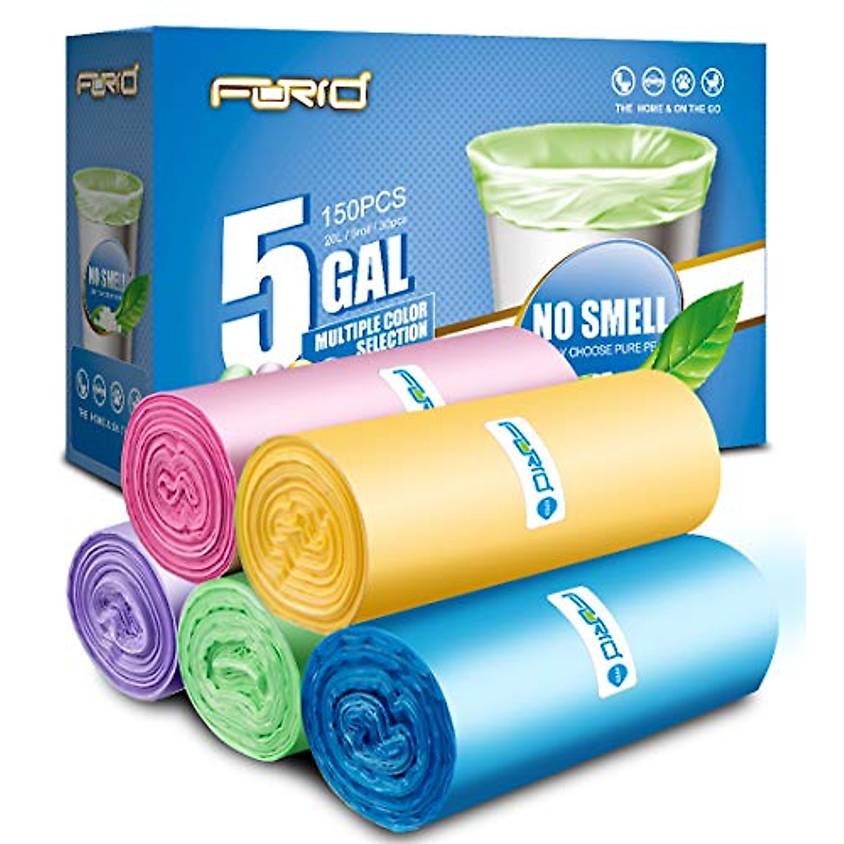 Small Garbage Bags - FORID 4-5 Gallon Trash Bags Durable Trash Can Liners for Home Office Bathroom Bedroom Waste Bin(5 Colors 150 Counts)