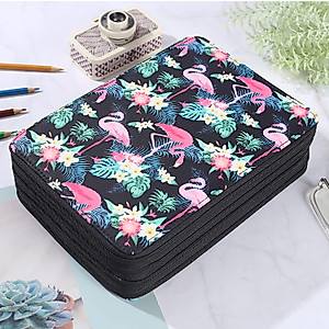 Shulaner 200 Slots Colored Pencil Case with Zipper Closure Large Capacity Oxford Pen Organizer Green Rose Pencil Holder for Artist (Flamingo)