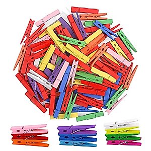NUTJAM 100 Pack Mini Clothespins,3.5 X 0.7 MM Clothes Pins, Wooden Small Clothes Clips for Photos, Clothesline, Bag, Crafts, Art Wall, Pictures(Multicolor)