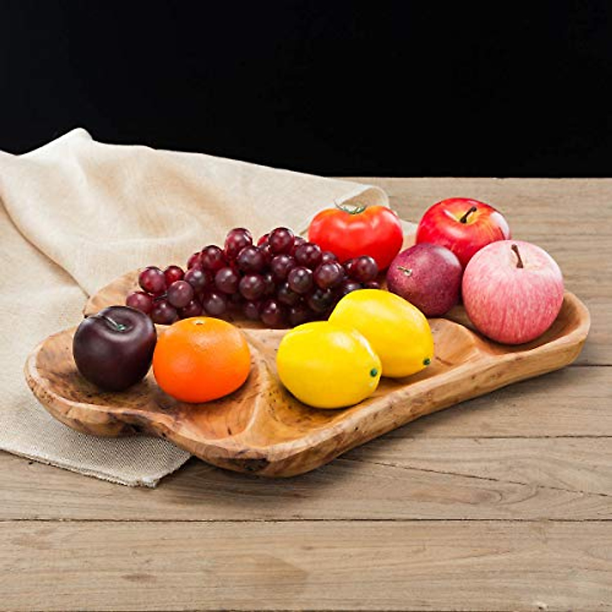 TJ Global Natural Root Wood Serving Platter Tray Board for Cheese, Appetizer, Charcuterie, Bread, Snacks, or Decor Display with 4 Compartments (18" x 13")