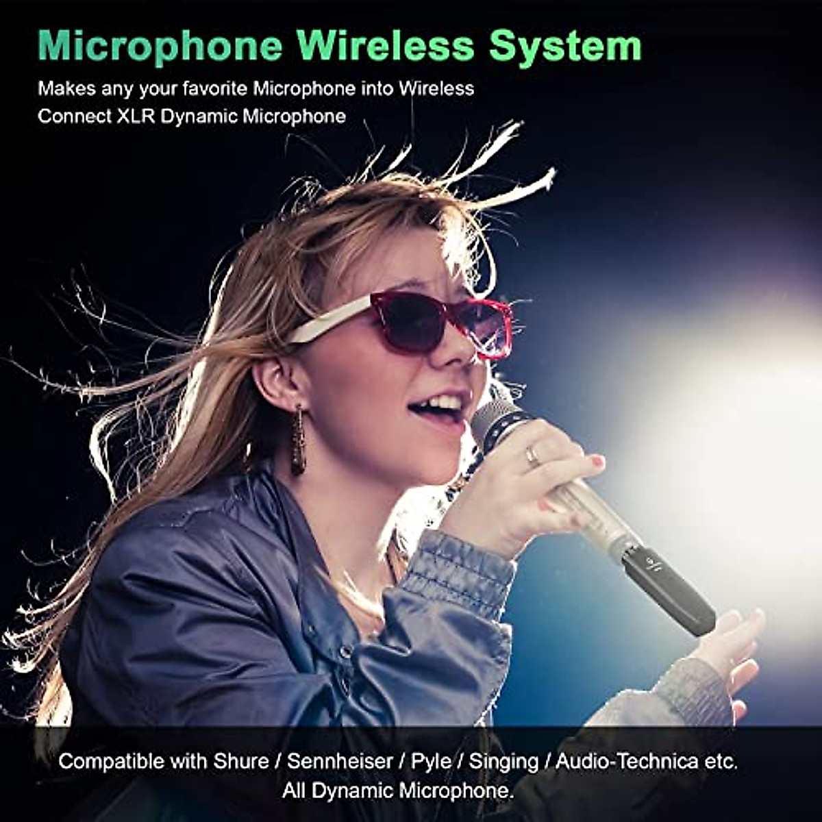 Rybozen Microphone Wireless System,2.4GHz Wireless Mic Adapter,Rechargeable Wireless XLR Transmitter and Receiver Compatible for Dynamic Microphone Audio Mixer, PA System and DSLR Camera, Black
