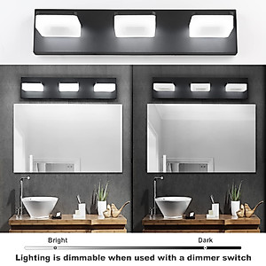 3 Colors Dimmable Black Bathroom Light Fixtures over Mirror LED Vanity Lights for Bathroom Acrylic Stainless Steel 3 Light Bathroom Vanity Light Fixtures, Adjustable 3000K/4000K/6000K, 360° Rotate