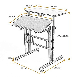 soges Mobile Standing DeskAdjustable Height, Roling Sit-Stand Desk, Small Standing Computer Desk Workstation on Wheels, Sit Stand Up Desk for Home Office, Black