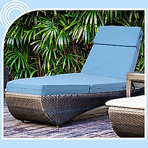 Geelin 2 Pcs Lounge Outside Chair Cushion 21 x 72 Inch Beach Lounge Cushion Deep Seat High Back Patio Cushion Outdoor Textured Waterproof Couch Cushion Replacement for Balcony Lawn (Light Blue)