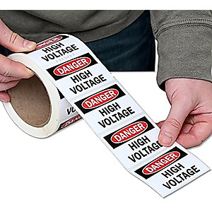 SmartSign Pack of 500 "High Voltage" Labels in a Roll | 3" x 2" Semi-Gloss Paper, Adhesive Stickers
