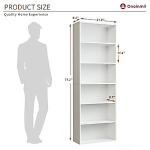 oneinmil Bookcase and Bookshelf, Floor Standing 6-Tier High Bookshelf, Display Storage Rack, Home Decorative Furniture, Suitable for Home Offices, Living Rooms, and Bedrooms,White